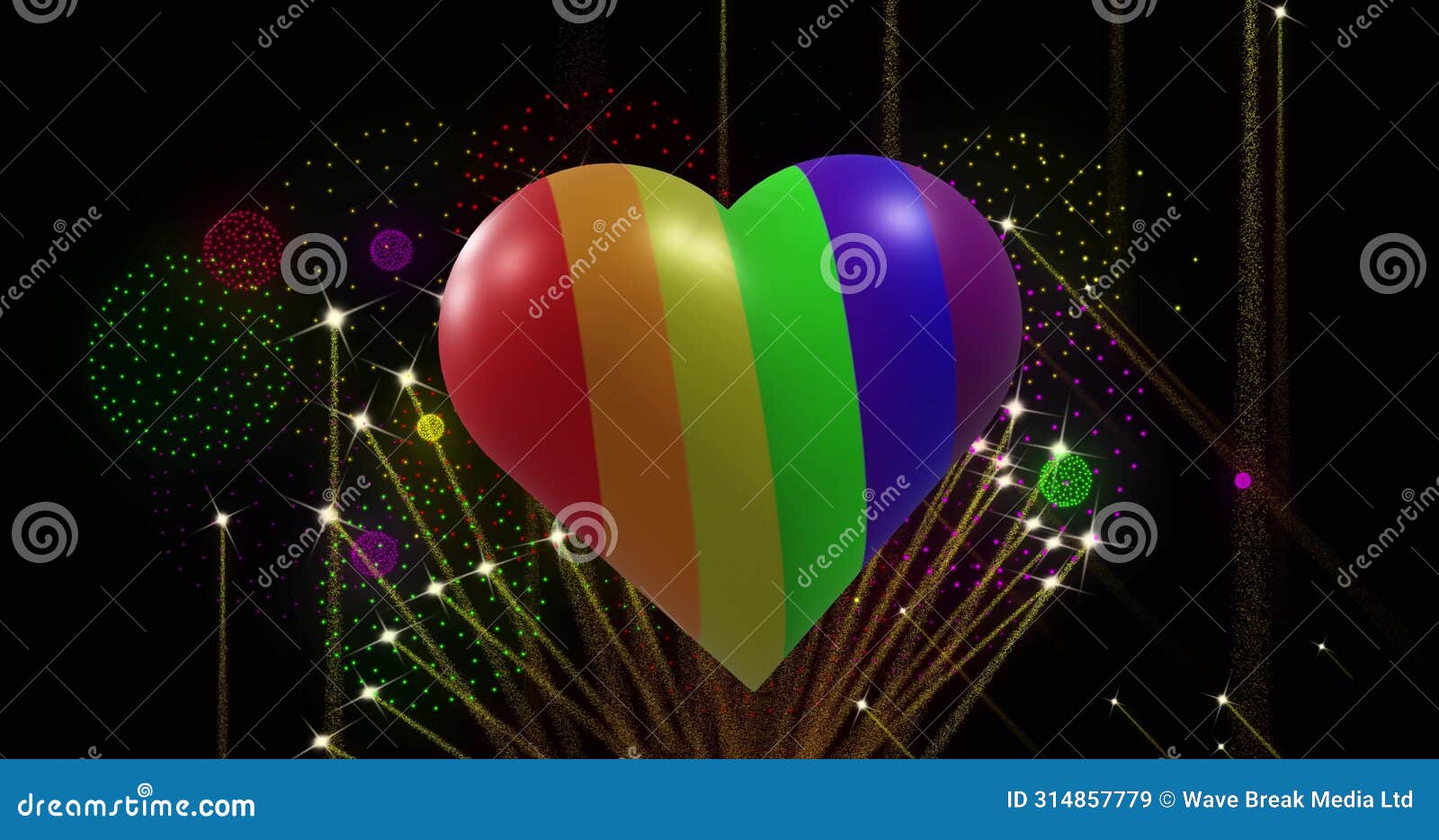 Image of Pride Rainbow Heart and Fireworks Exploding on Black ...