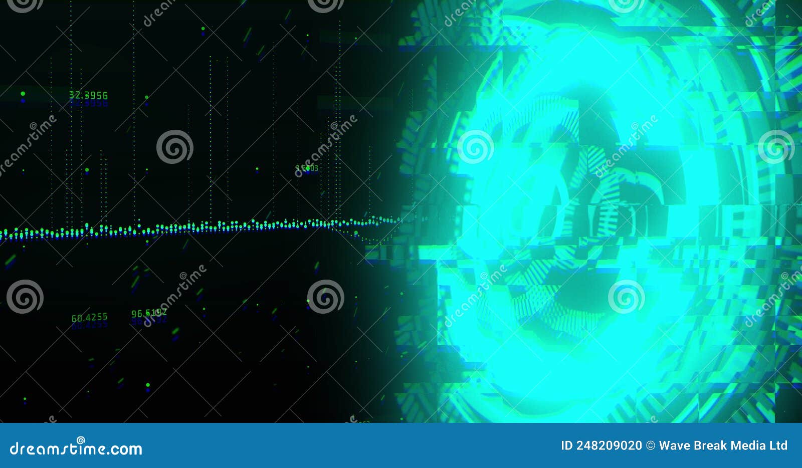 Image of Processing Circle Over Black Background with Green Graphs ...