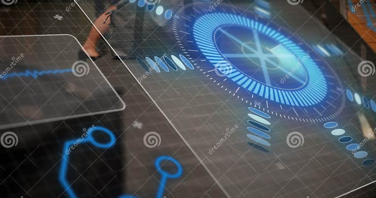 Image of Processing Circle Over Digital Screen and People Walking in ...