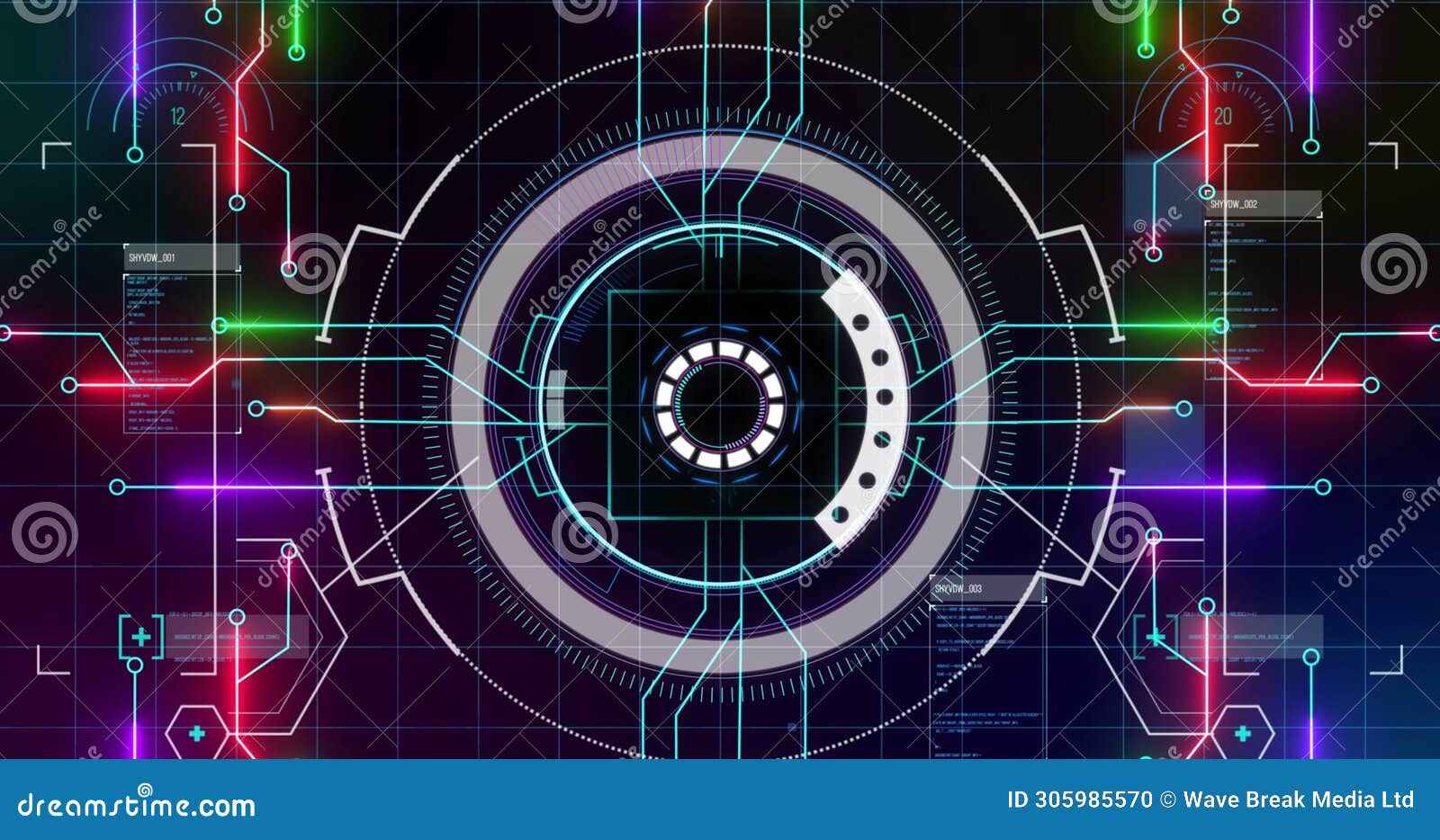 Image of Processing Circle Over Integrated Circuit and Colorful Lights ...