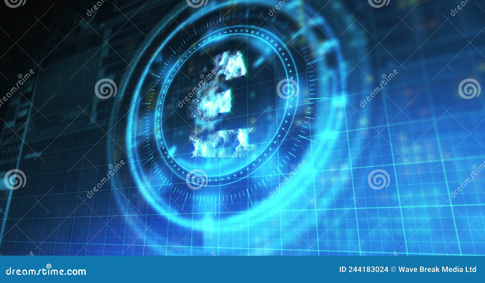 Image of Processing Circle with Rotating Pound Over Blue and Black ...