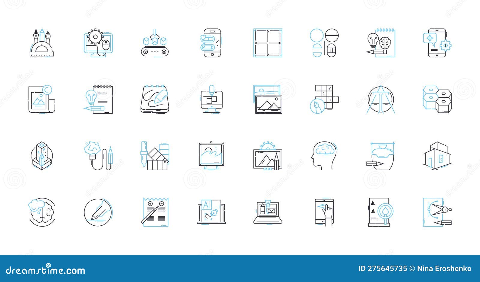 Image Processing Linear Icons Set. Pixels, Filters, Segmentation, Compression, Enhancement ...