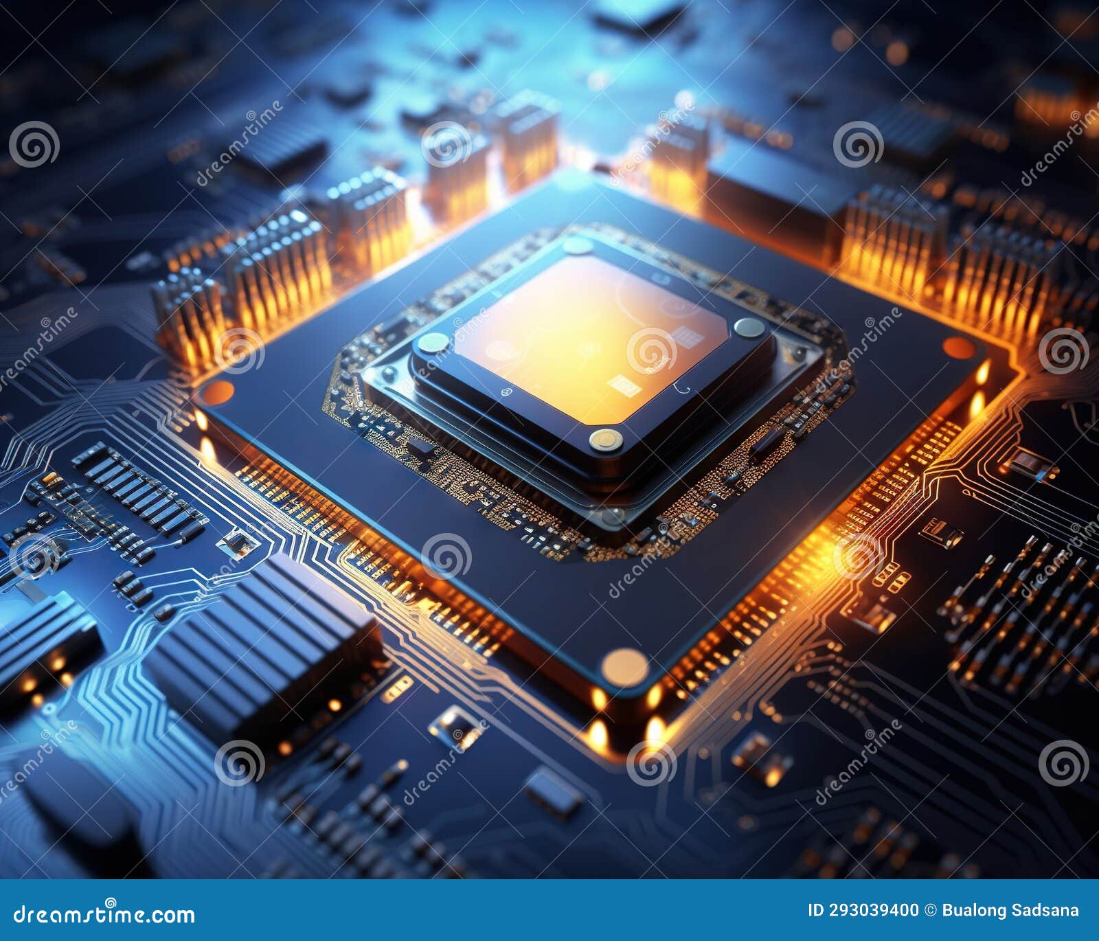 The Processor on the Circuit Board Has a Magic Light Inside. Stock ...