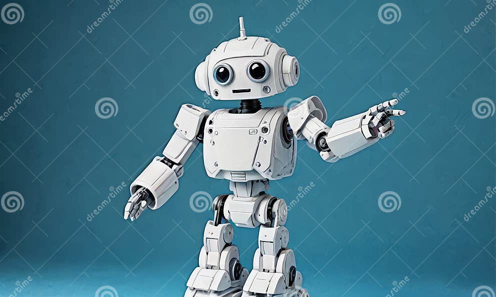 White Robot with Blue Background Stock Illustration - Illustration of ...
