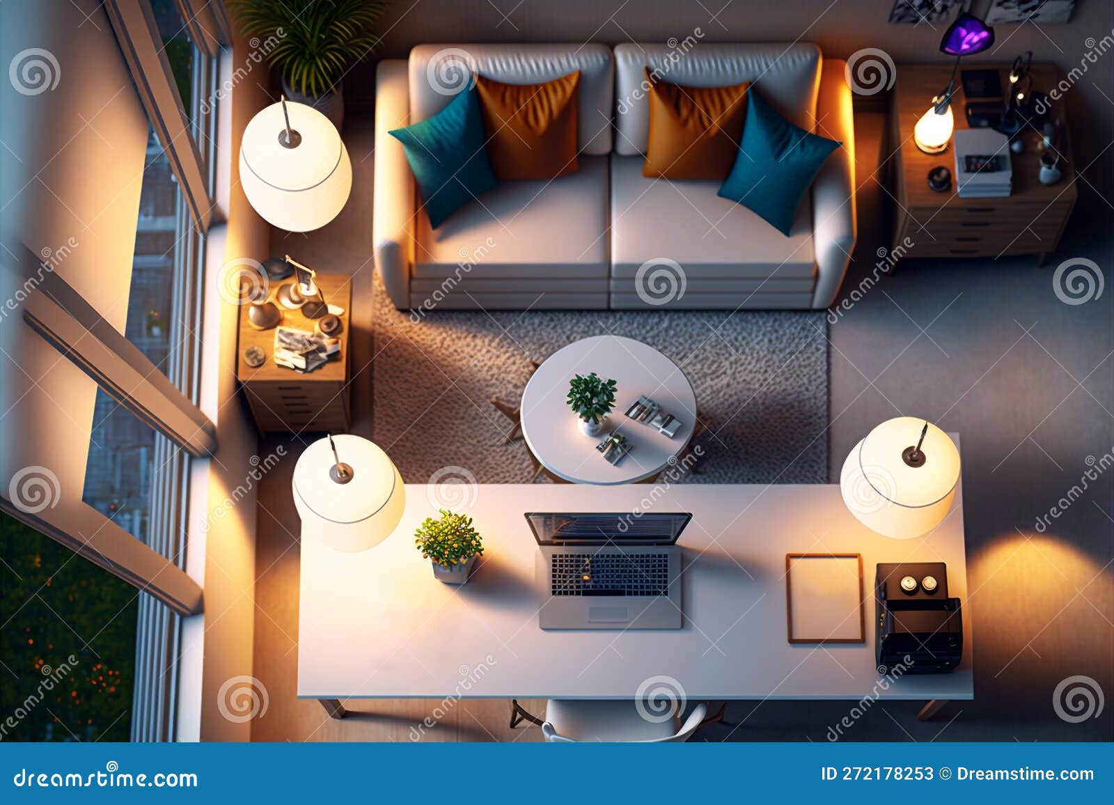 Top-view from a Home Office Setup with a Laptop on a Desk, Generative ...