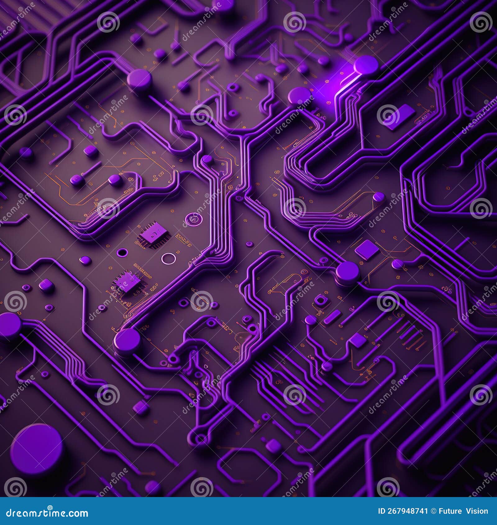 Image of Purple Computer Circuit Board and Purple Light Trails on Dark ...