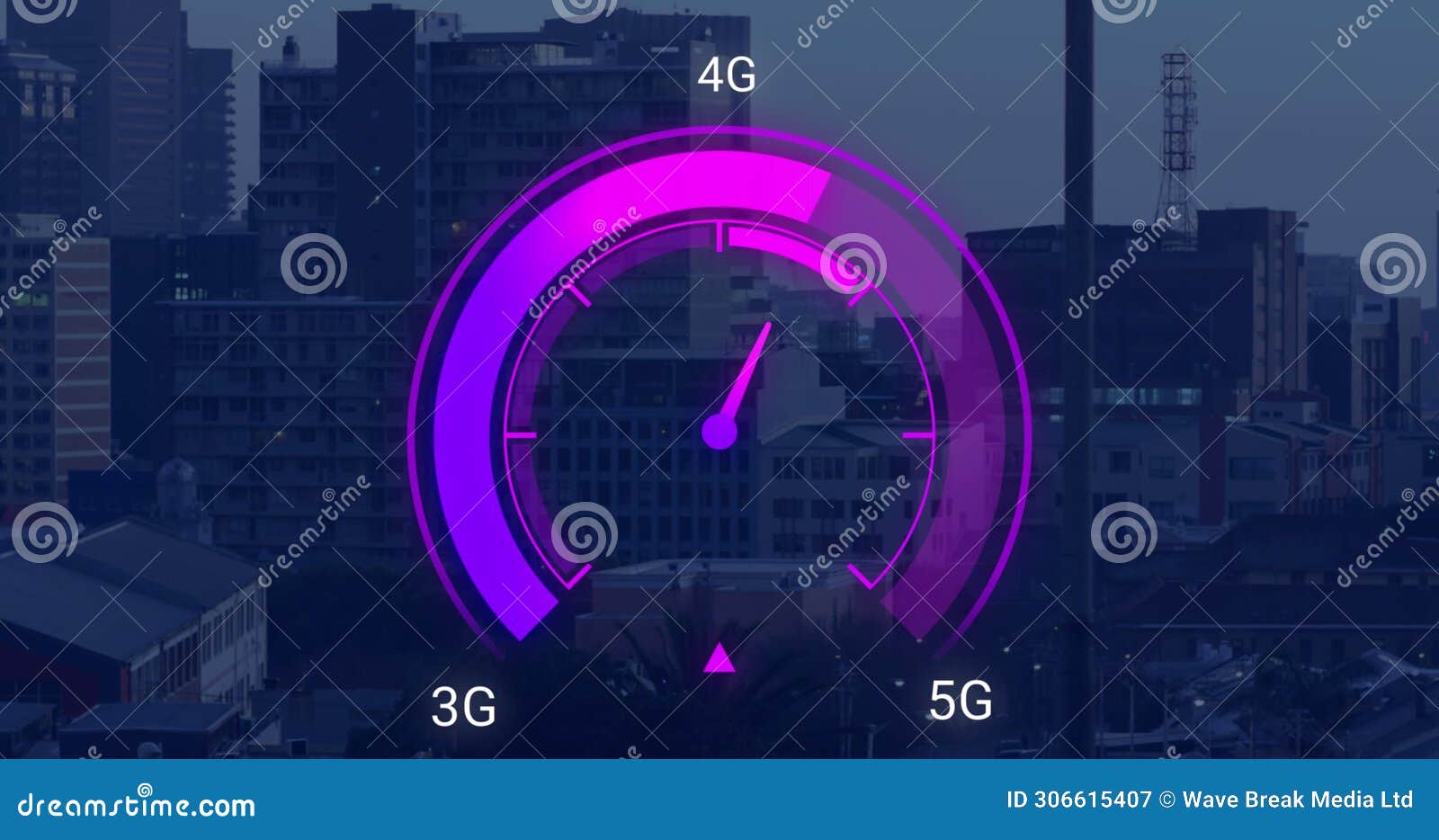 Image of Purple Speedometer Over Cityscape Stock Image - Image of ...