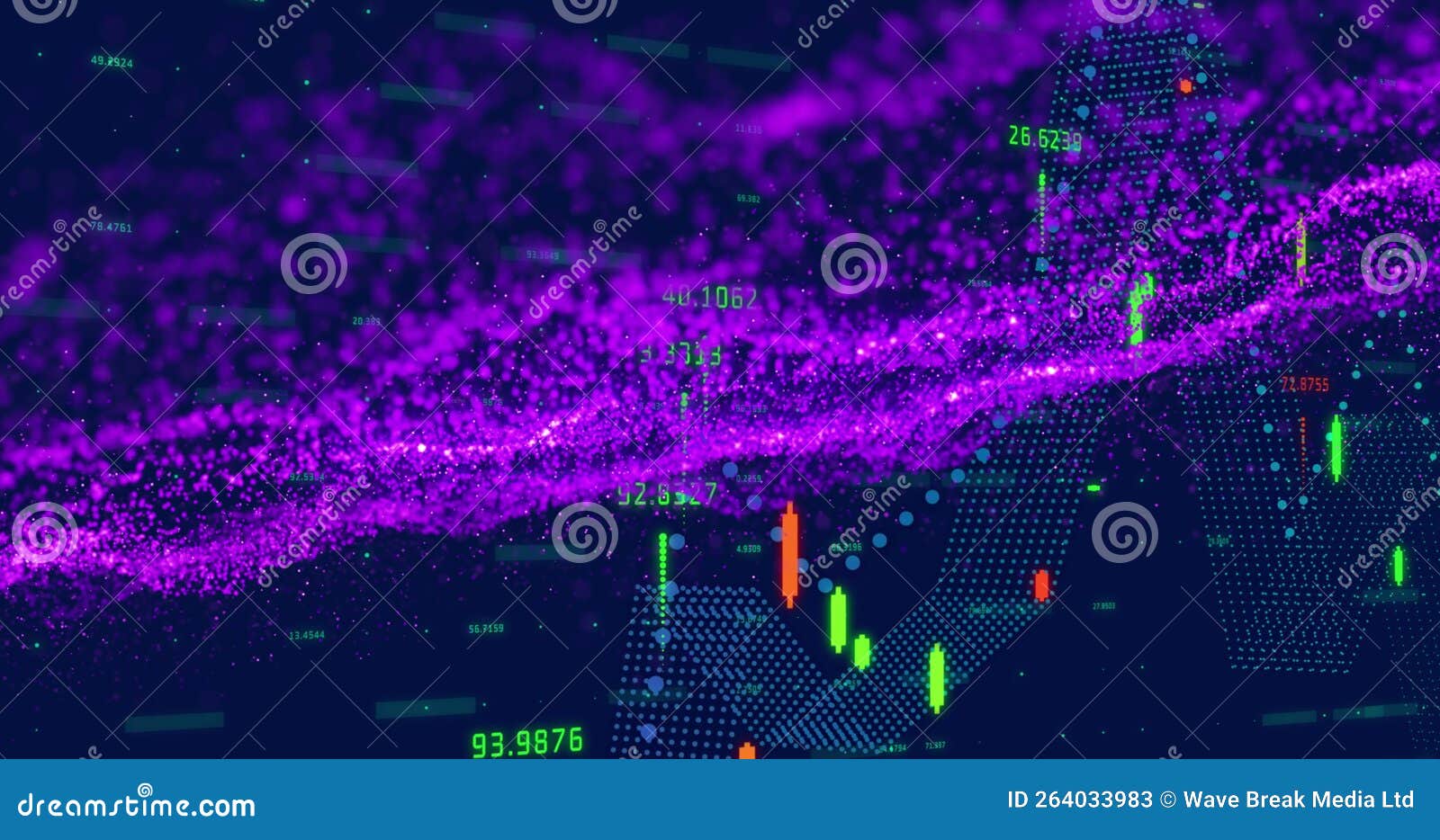 Image of Purple Wave Pattern and Green Dots Forming Line Graph Over ...