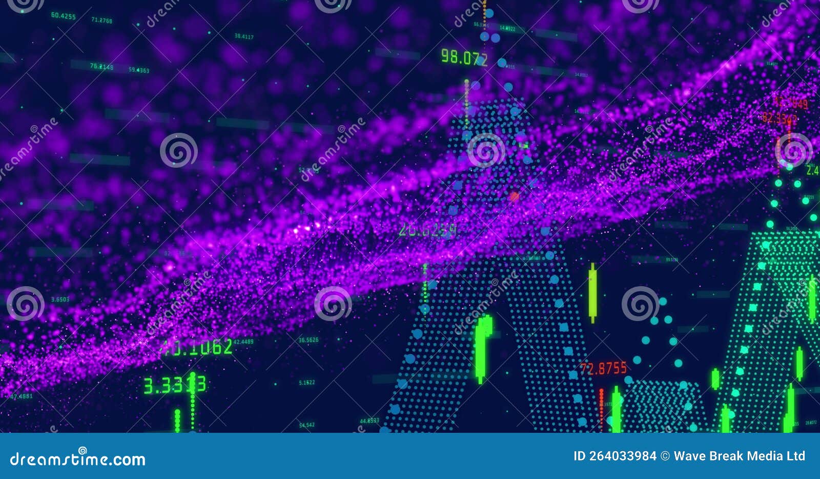 Image of Purple Wave Pattern and Green Dots Forming Line Graph Over ...