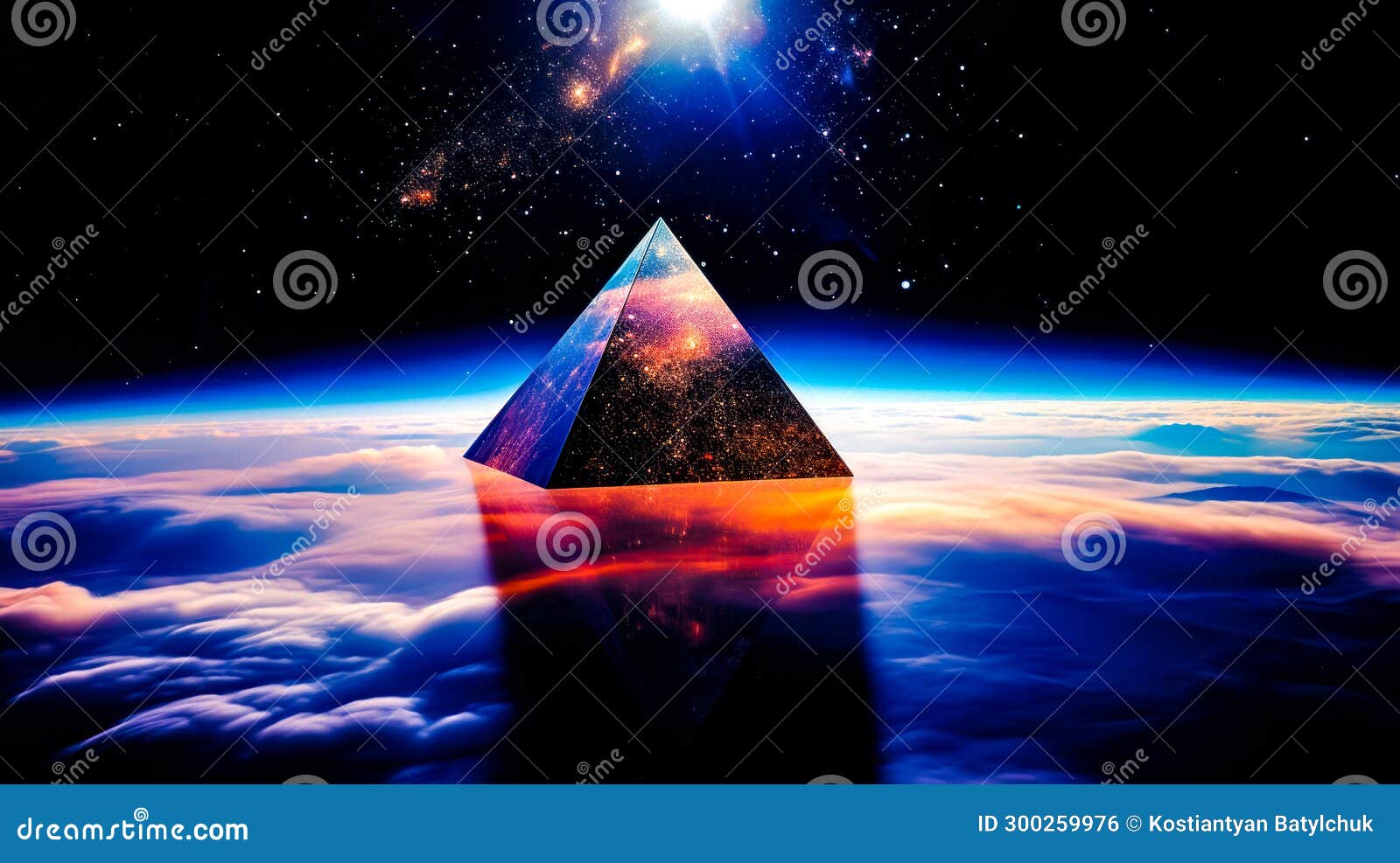Image of Pyramid in the Middle of the Sky with Clouds and Stars in the ...