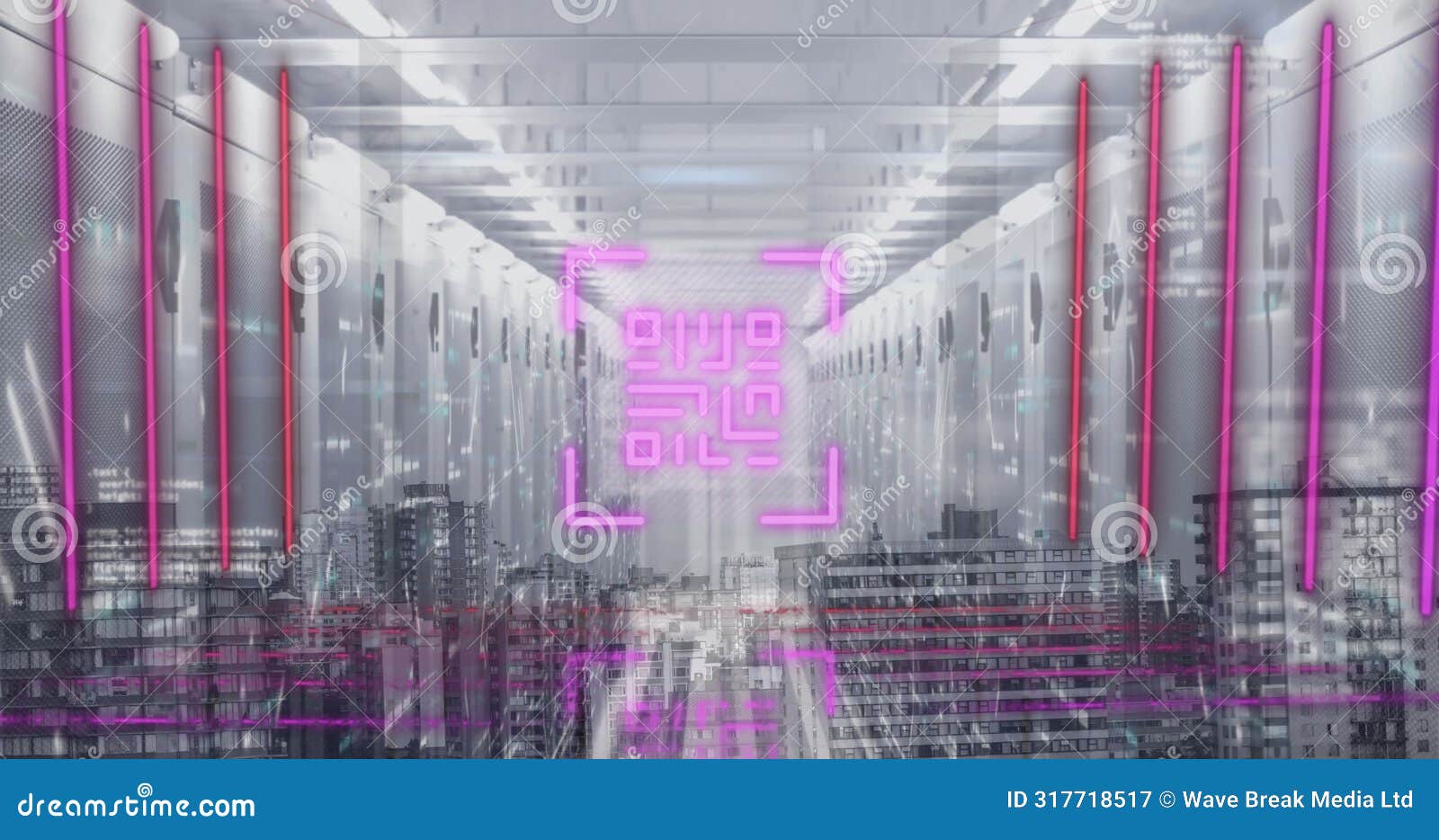 Image of Qr Code with Data Processing on Digital Interface Against ...