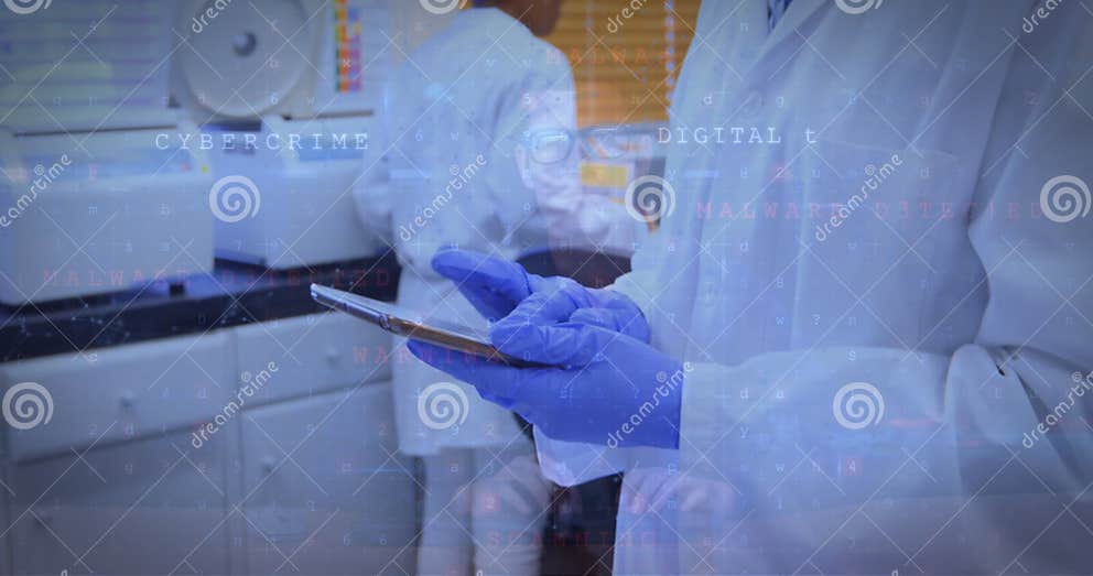 Image of Qr Code and Data Processing Over Biracial Female Scientist ...