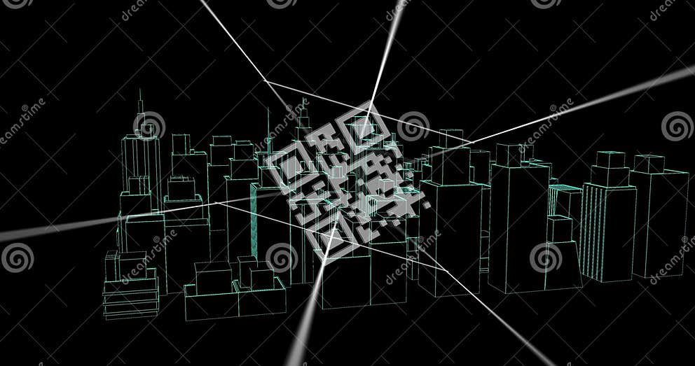 Image of Qr Code and Data Processing Over City Stock Illustration ...