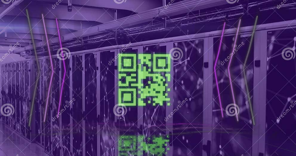 Image of Qr Code and Data Processing Over Computer Servers Stock ...