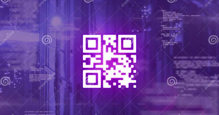 Image of Qr Code and Data Processing Over Server Room Stock Photo ...