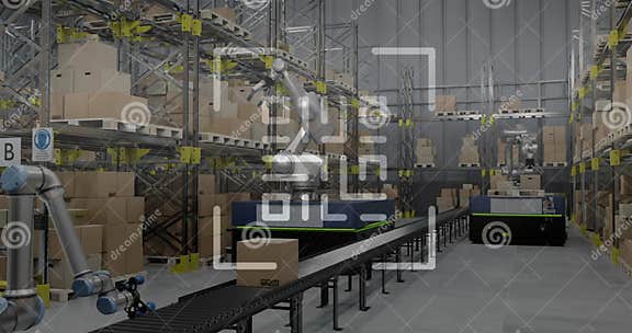 Image of Qr Code and Data Processing Over Warehouse Stock Image - Image ...