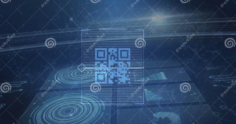 Image of Qr Code Data Scanning and Processing Over Blue Grid with ...