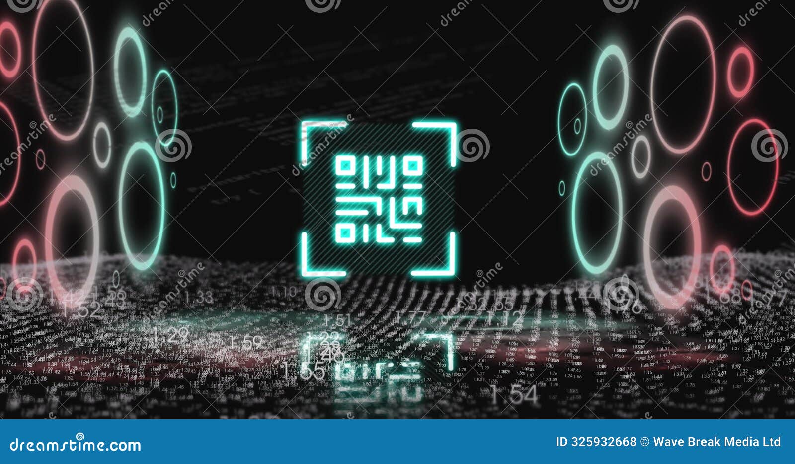 Image of Qr Code with Illuminated Circle with Numbers, Wave Pattern ...