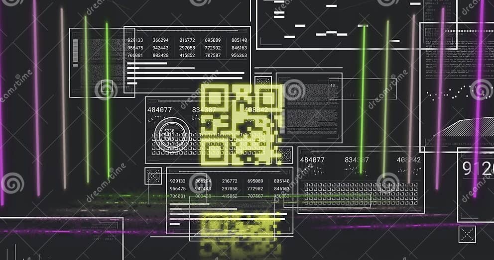 Image of Qr Code between Lines, Multiple Numbers in Squares and Circles ...