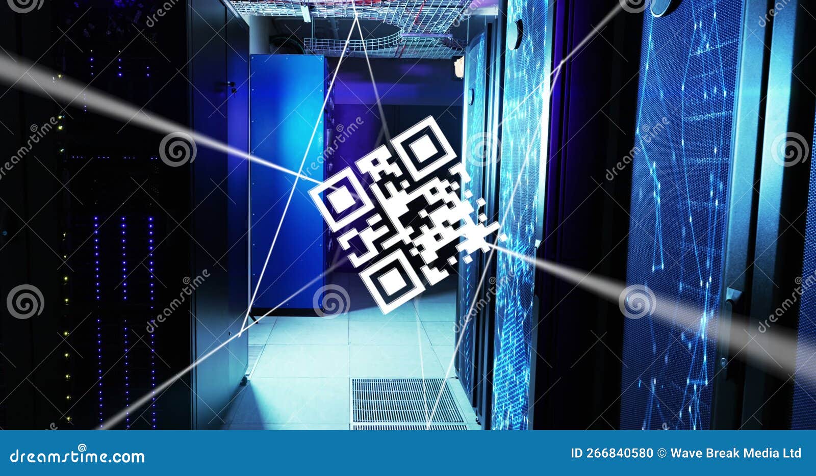 Image of Qr Code and Lines Over Servers Stock Illustration ...