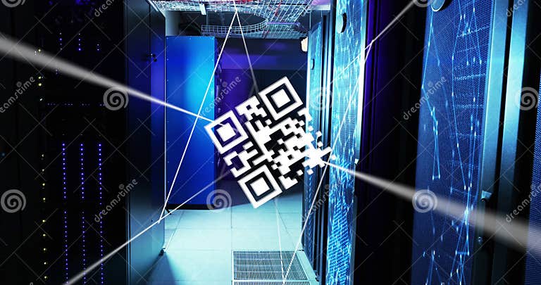 Image of Qr Code and Lines Over Servers Stock Illustration ...