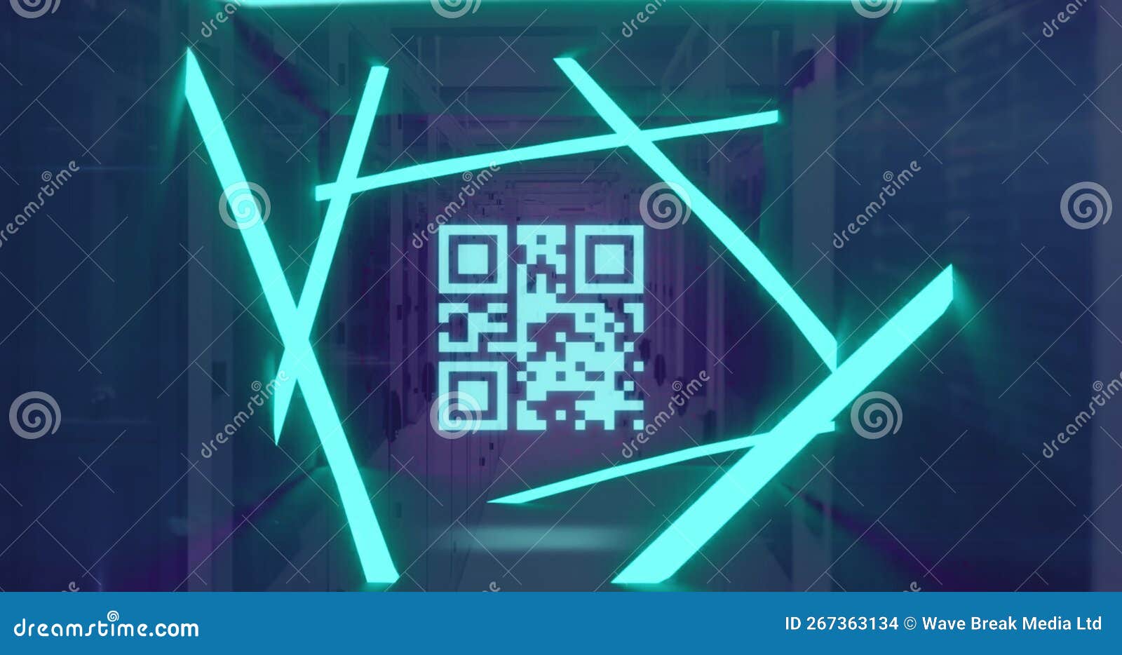Image of Qr Code and Neon Shapes Over Computer Servers Stock ...