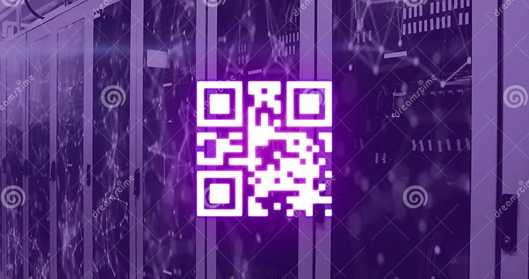 Image of Qr Code and Network of Connections Over Server Room Stock ...