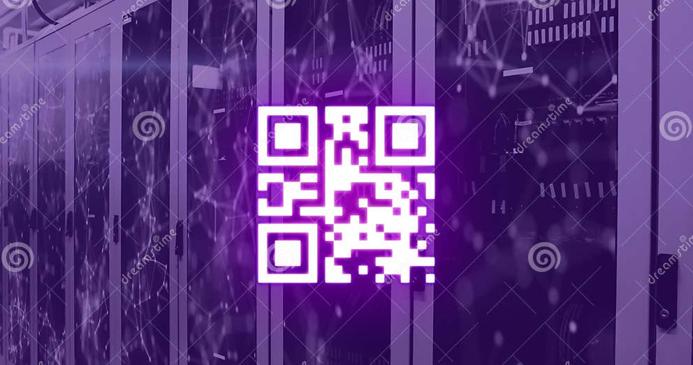 Image of Qr Code and Network of Connections Over Server Room Stock ...