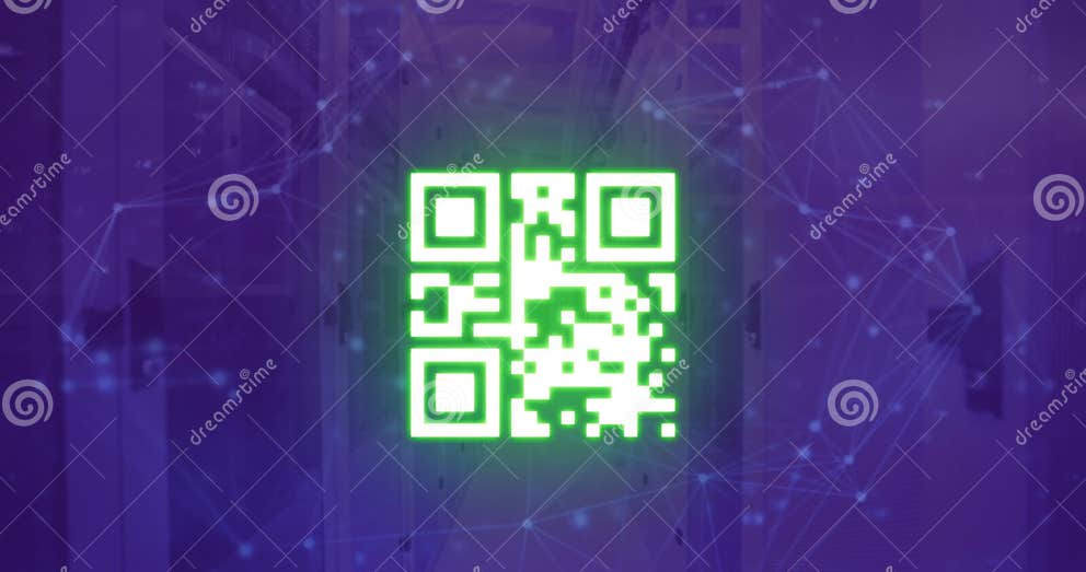 Image of Qr Code and Network of Connections Over Server Room Stock ...