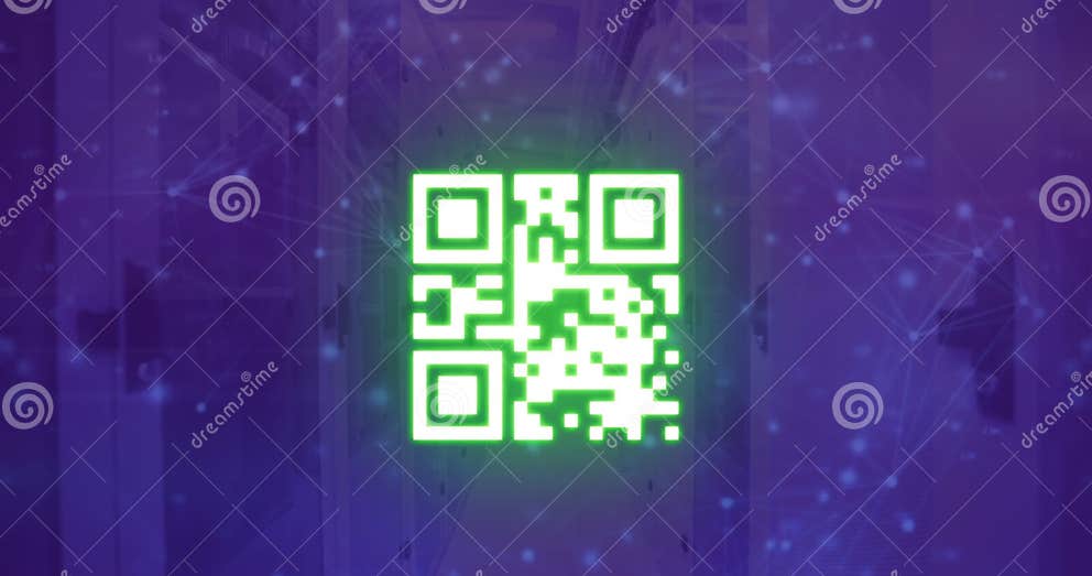 Image of Qr Code and Network of Connections Over Server Room Stock ...
