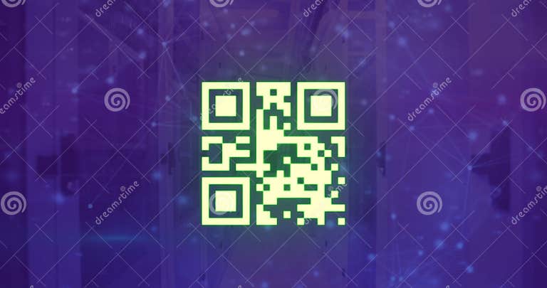 Image of Qr Code and Network of Connections Over Server Room Stock ...