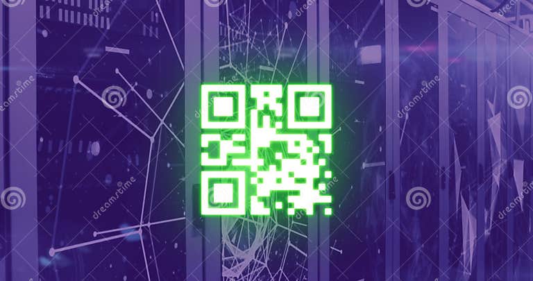 Image of Qr Code and Network of Connections Over Server Room Stock ...