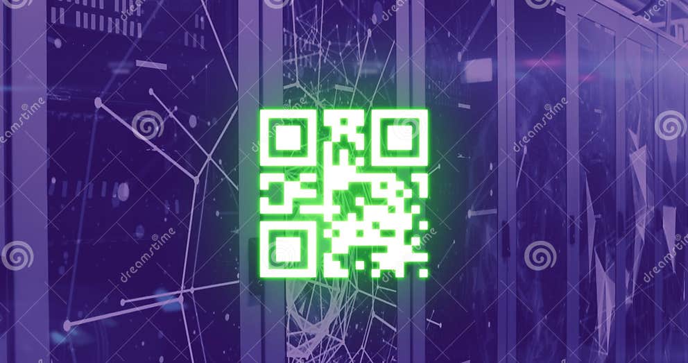 Image of Qr Code and Network of Connections Over Server Room Stock ...