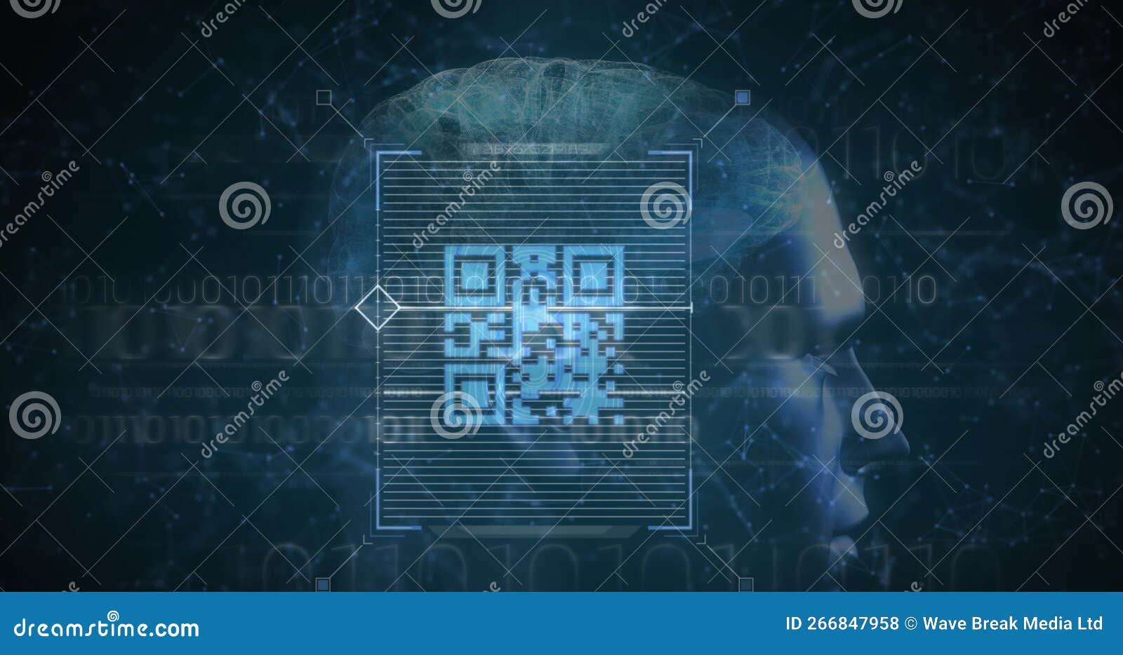 Image of Qr Code Over Binary Code and Human Head Model Stock Photo ...