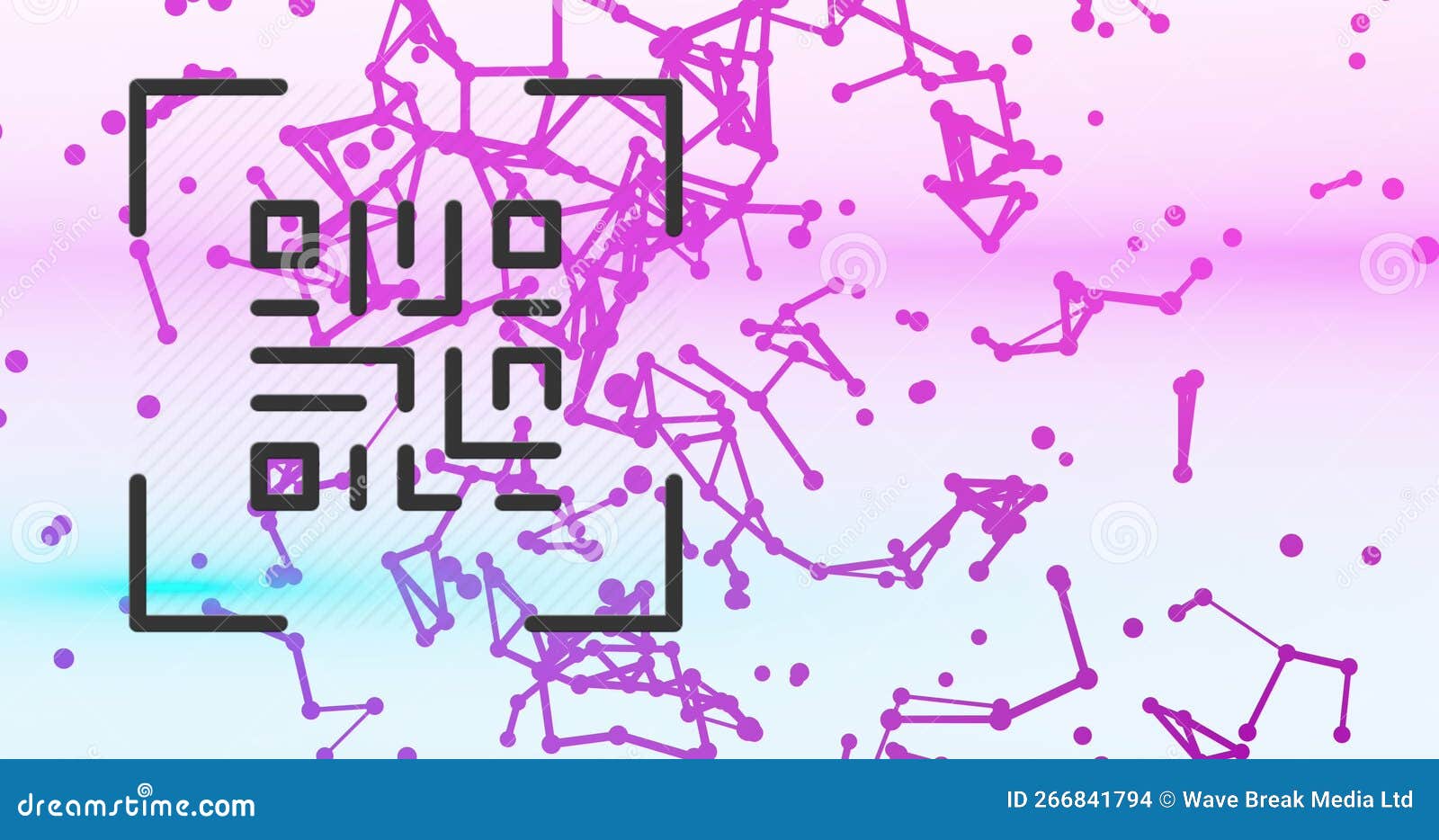 Image of Qr Code Over Dots and Connections on Pink and Blue Background ...