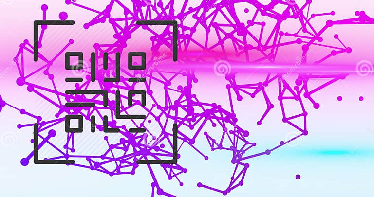 Image of Qr Code Over Dots and Connections on Pink and Blue Background ...