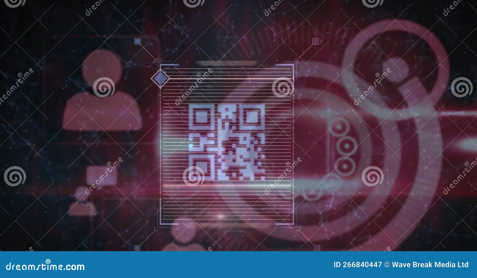 Image of Qr Code Over Network of Connections and Icons on Black ...