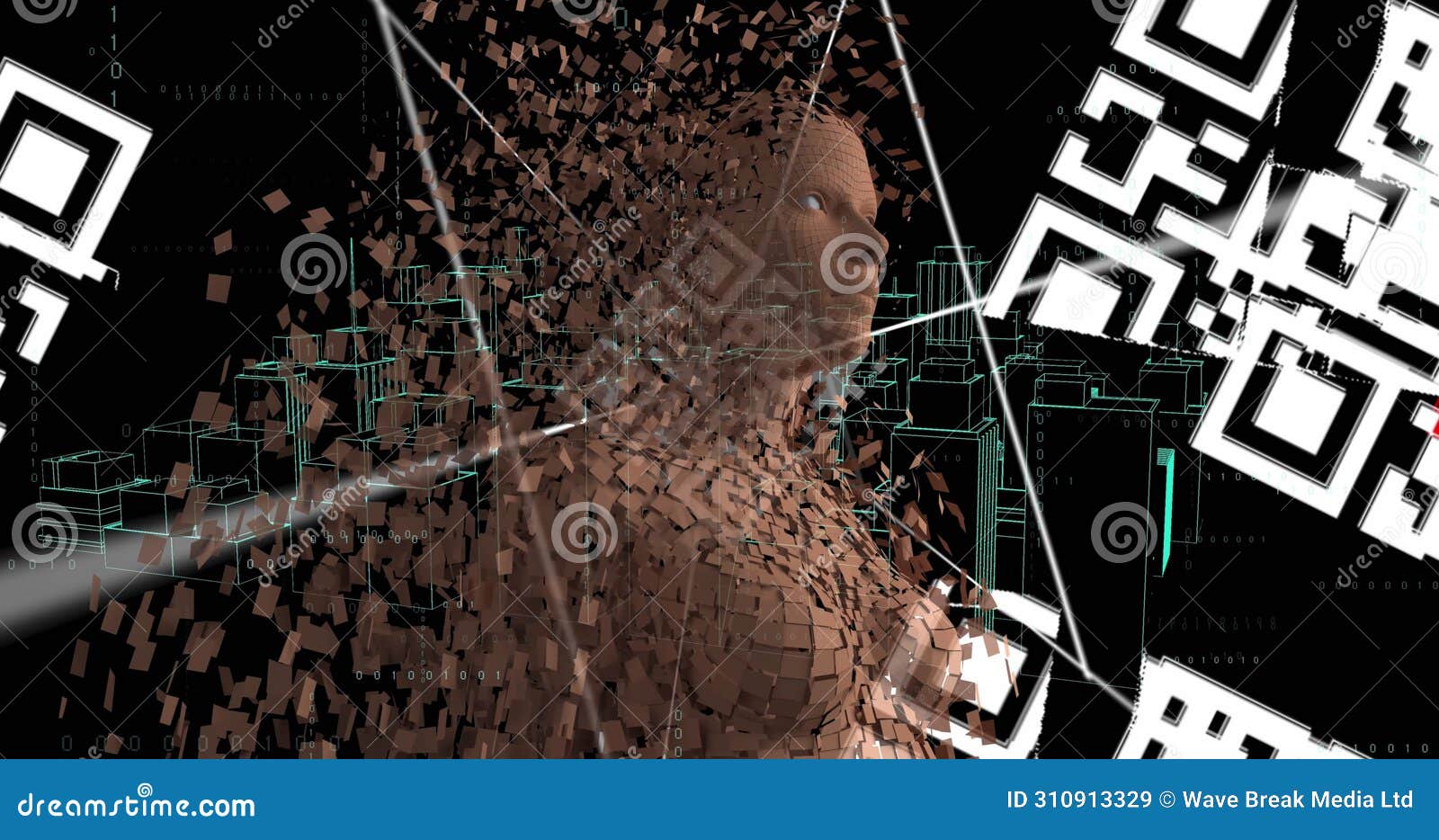 Image of Qr Code Scanner Over Human Body Model Against Spinning 3d City ...