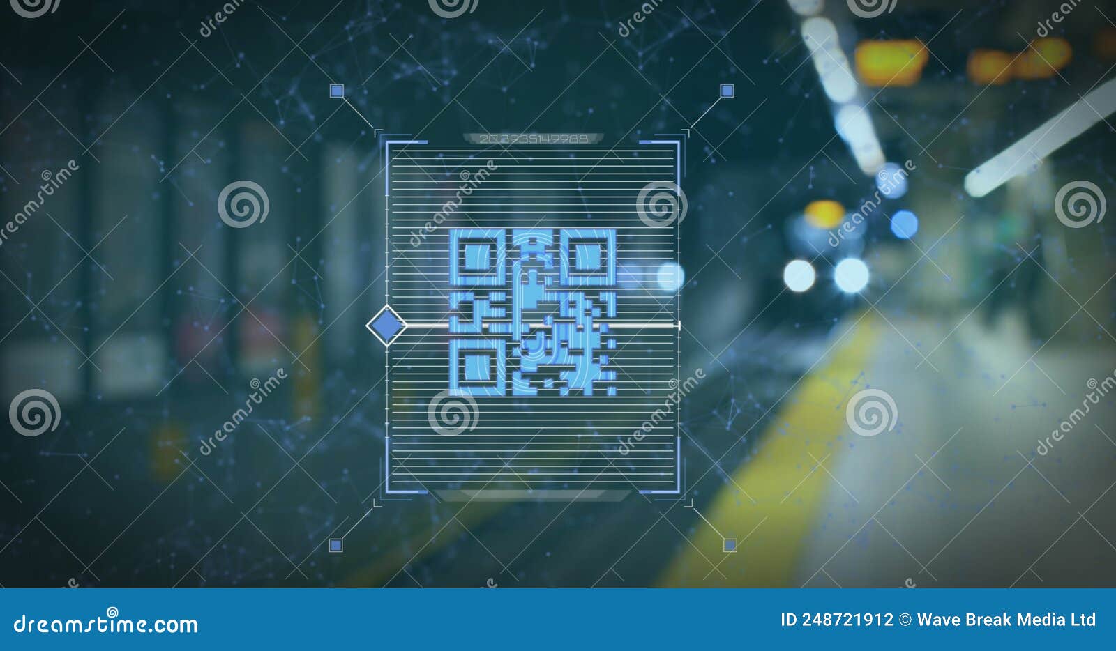 Image of QR Code Scanning with Blue Web Connections Over Underground ...