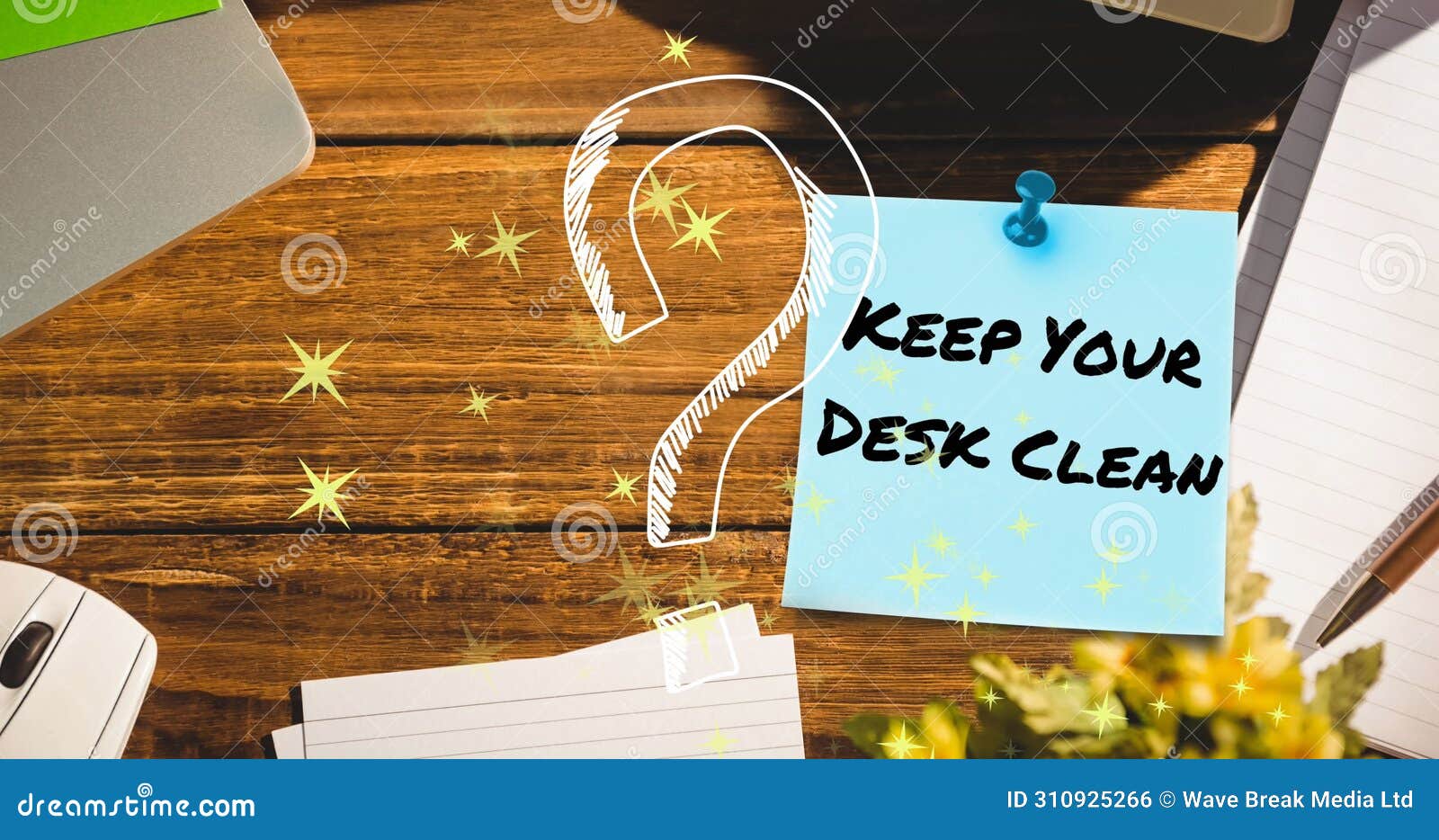 Image of Question Mark and Keep Your Desk Clean Text Over School Items ...
