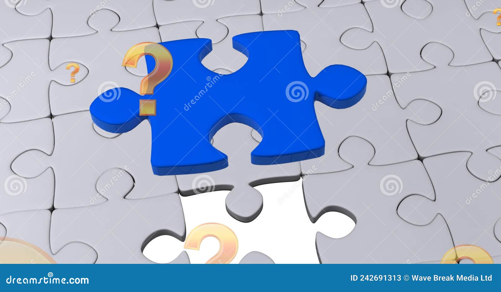 Image of Question Marks and Blue Puzzle Over White Puzzle Background ...