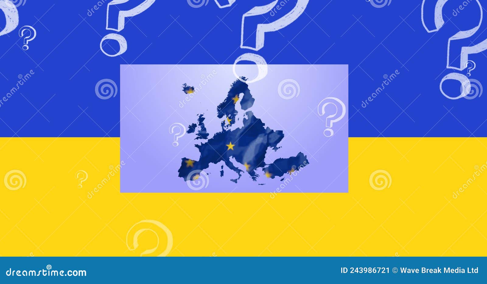 Image of Question Marks Floating Over European Map and Flag of Ukraine ...