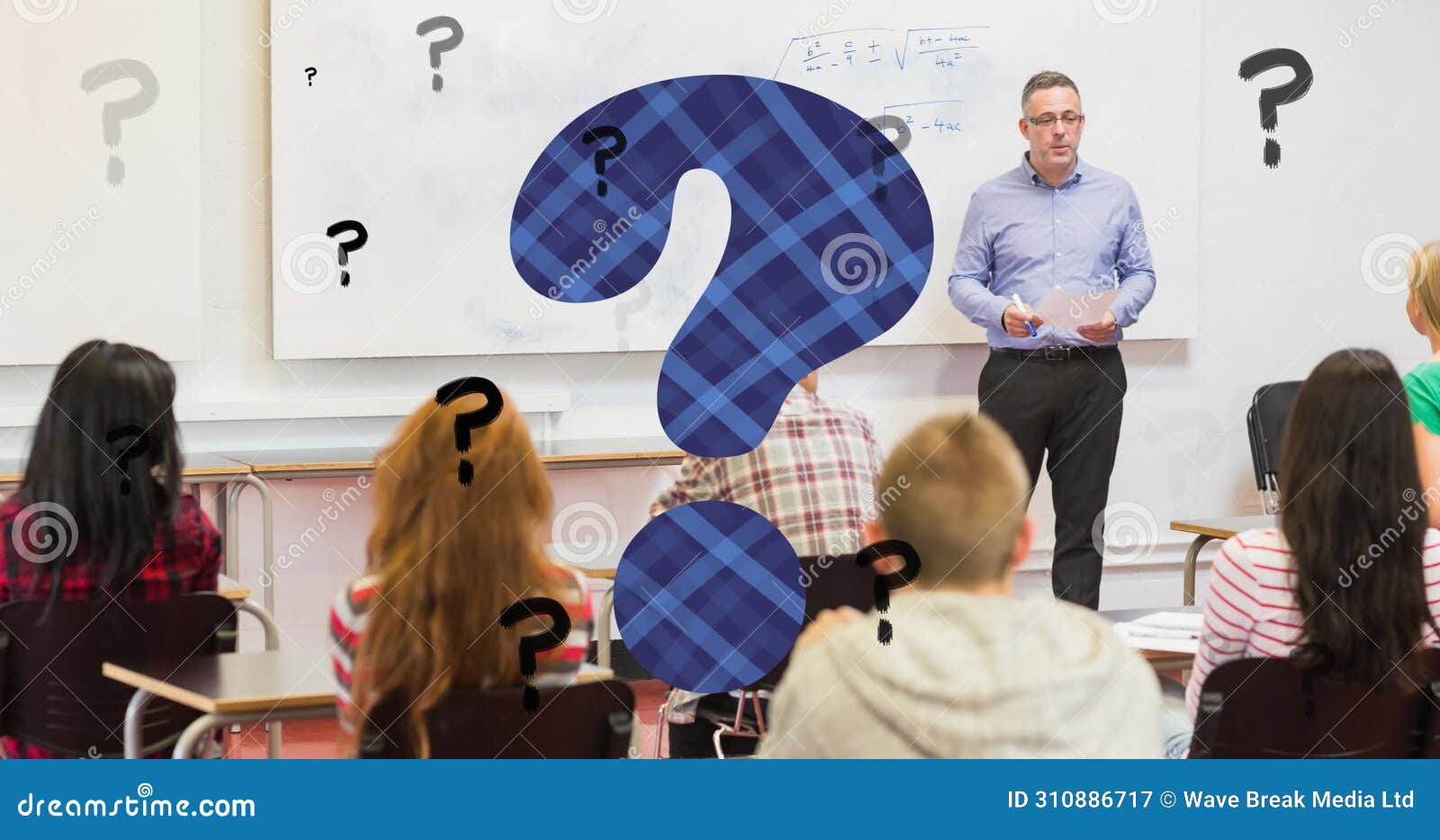 Image of Question Marks Over Diverse Students in Classroom Stock Image ...