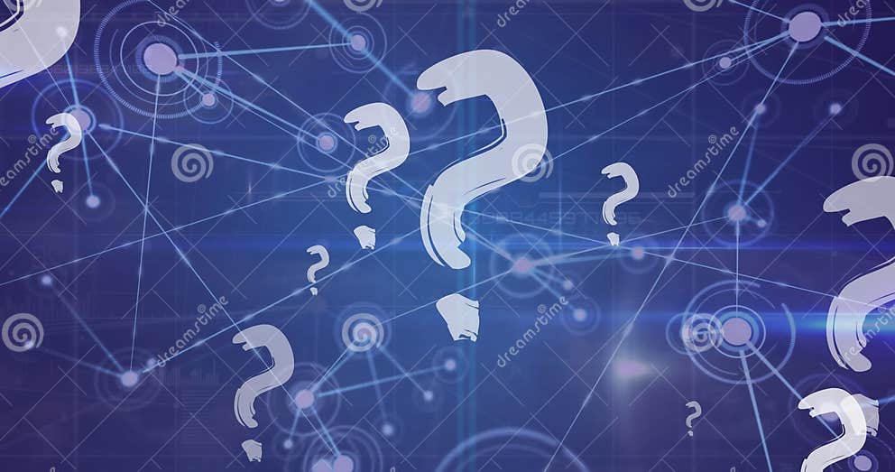 Image of Question Marks Over Network of Connections on Blue Background ...