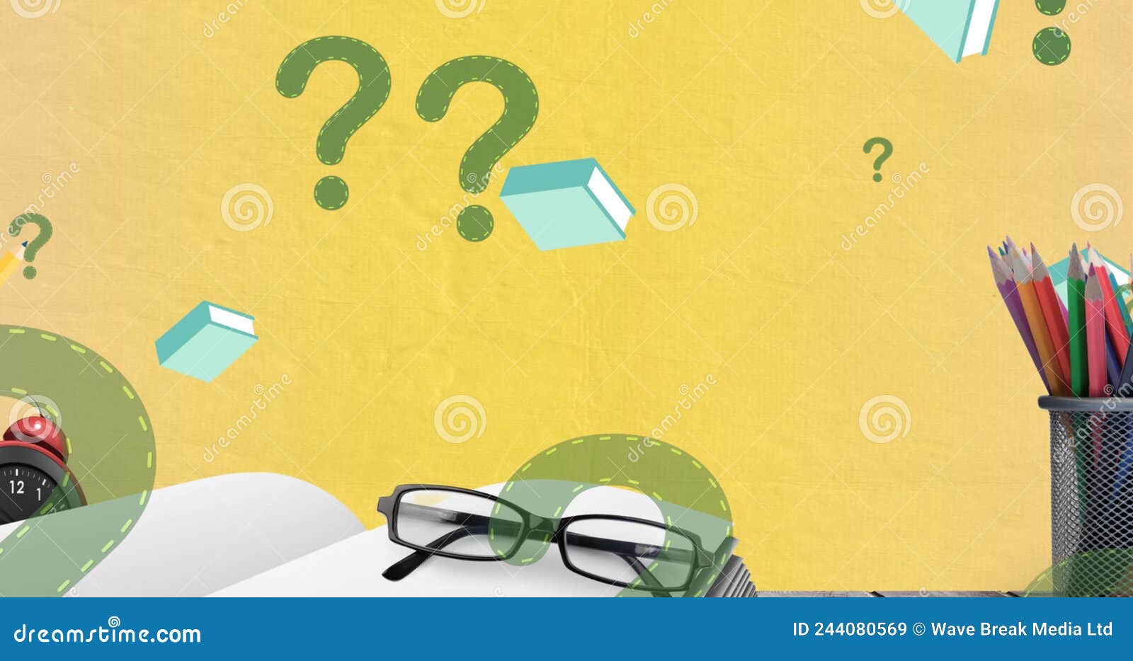 Image of Question Marks Over School Icons on Yellow Background Stock ...