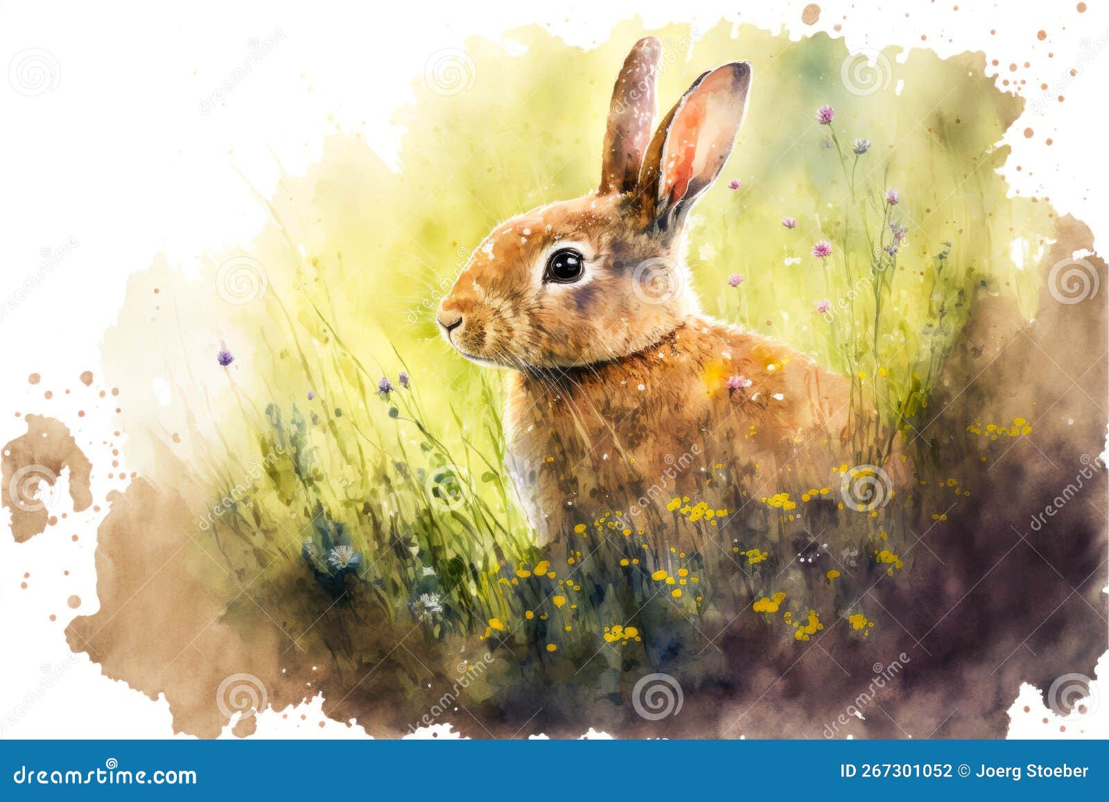 Image of a Rabbit between Spring Flowers in the Grass, Generative Ai ...
