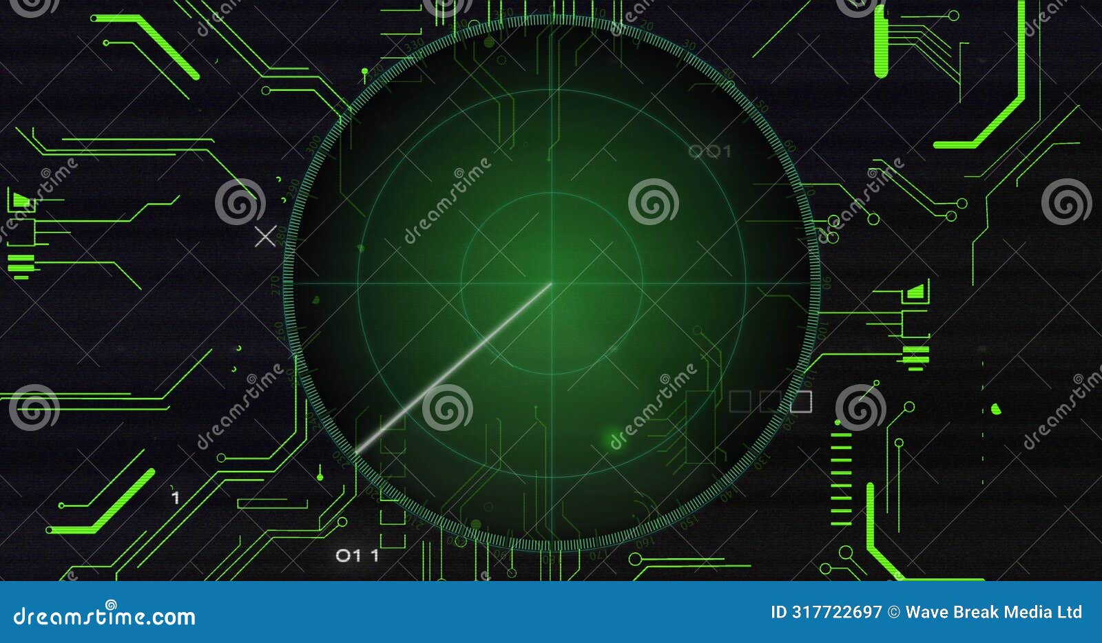 Image of Radar with Circuit Board Pattern and Binary Codes Over ...