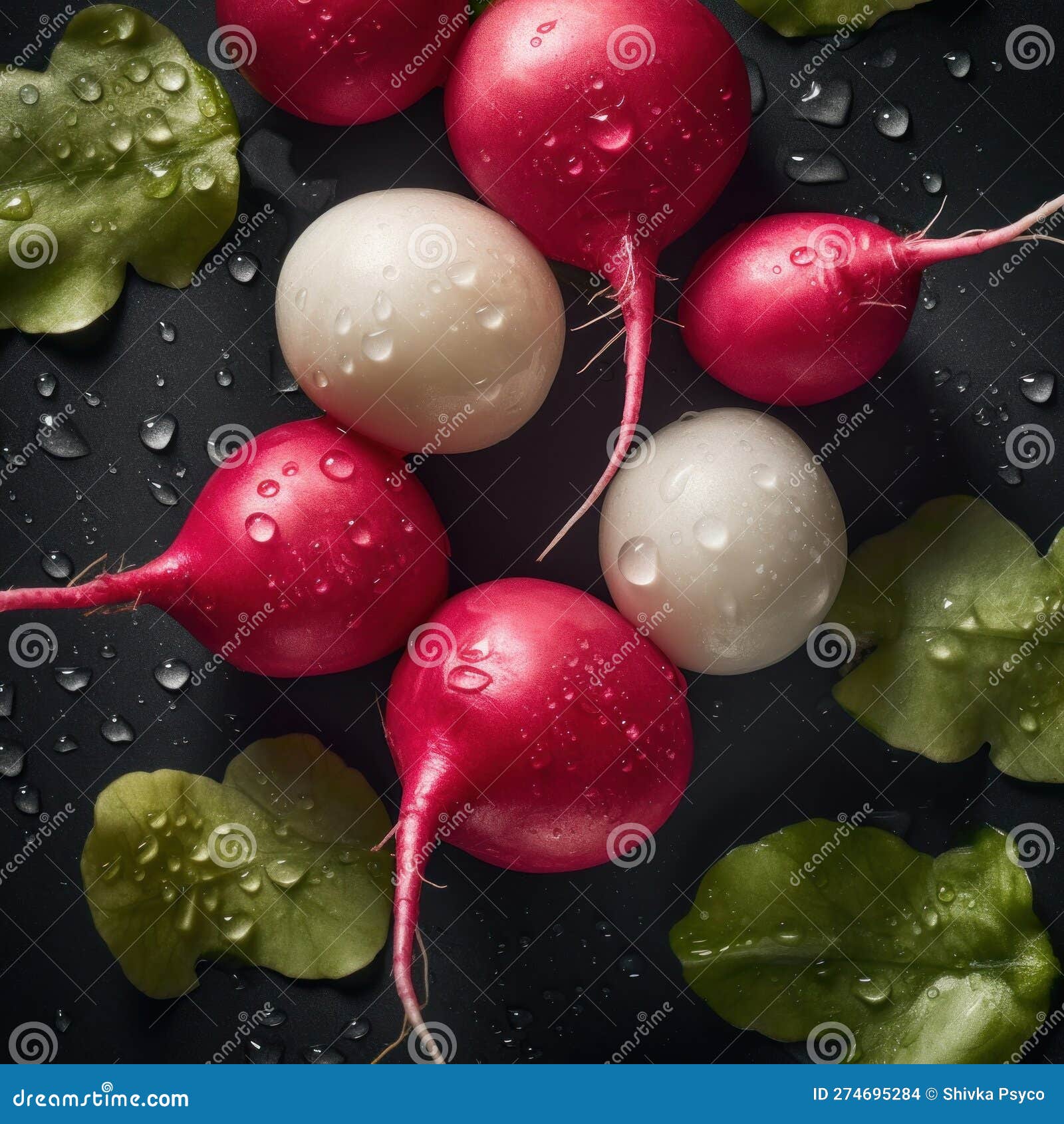 Radish With Water Drops, Close-up Shot On Black Background. AI ...