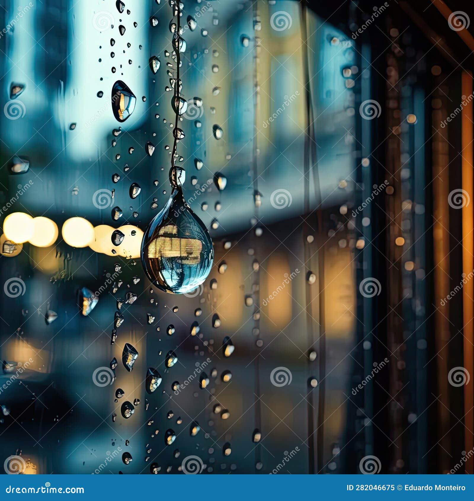An Image of a Raindrop Sliding Down a Window Pane, Refracting the ...