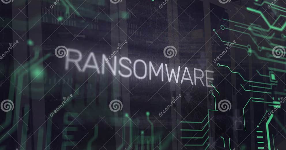 Image Of Ransomware Text In Circuit Board Pattern Binary Codes Over